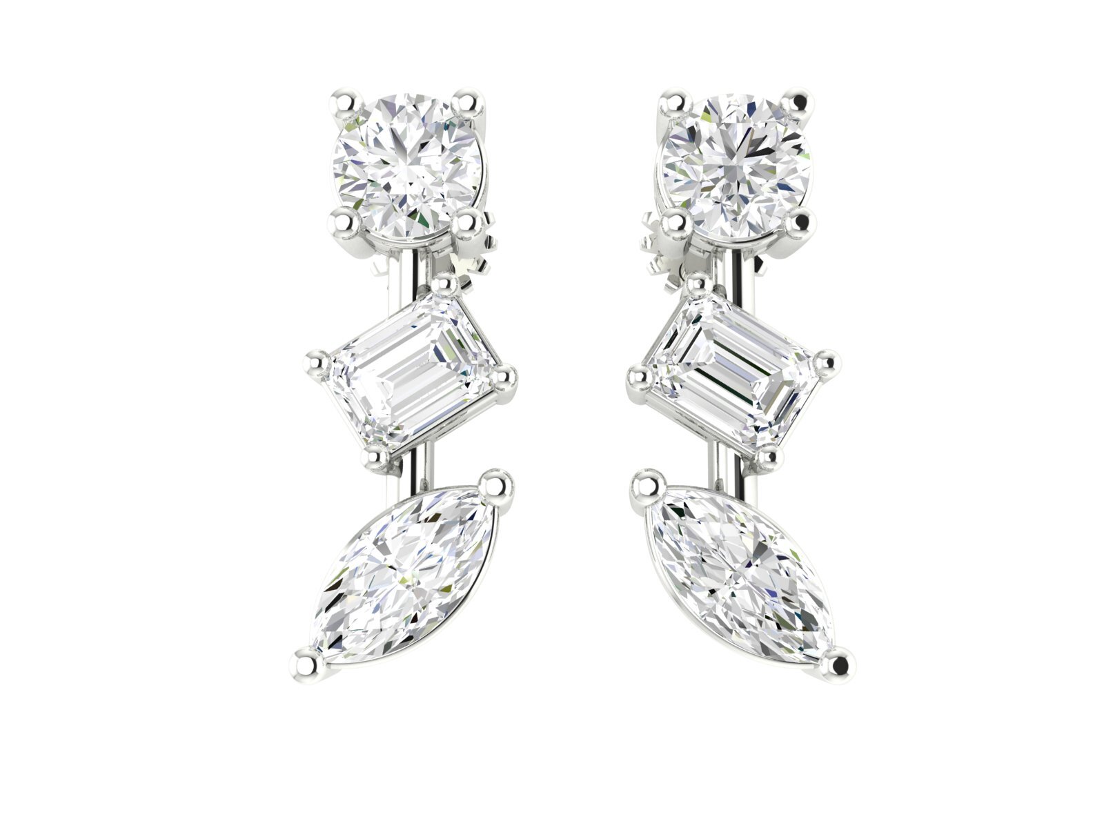 Mixed Shape Lab Diamond Drop Earrings - 14K White Gold