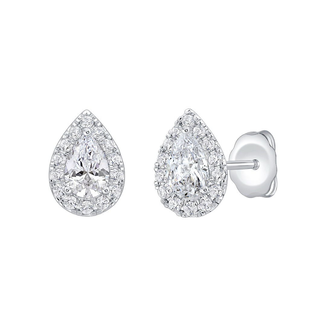Pear Shaped Lab Diamond Halo Studs (1 ct. tw.) - 14K White Gold