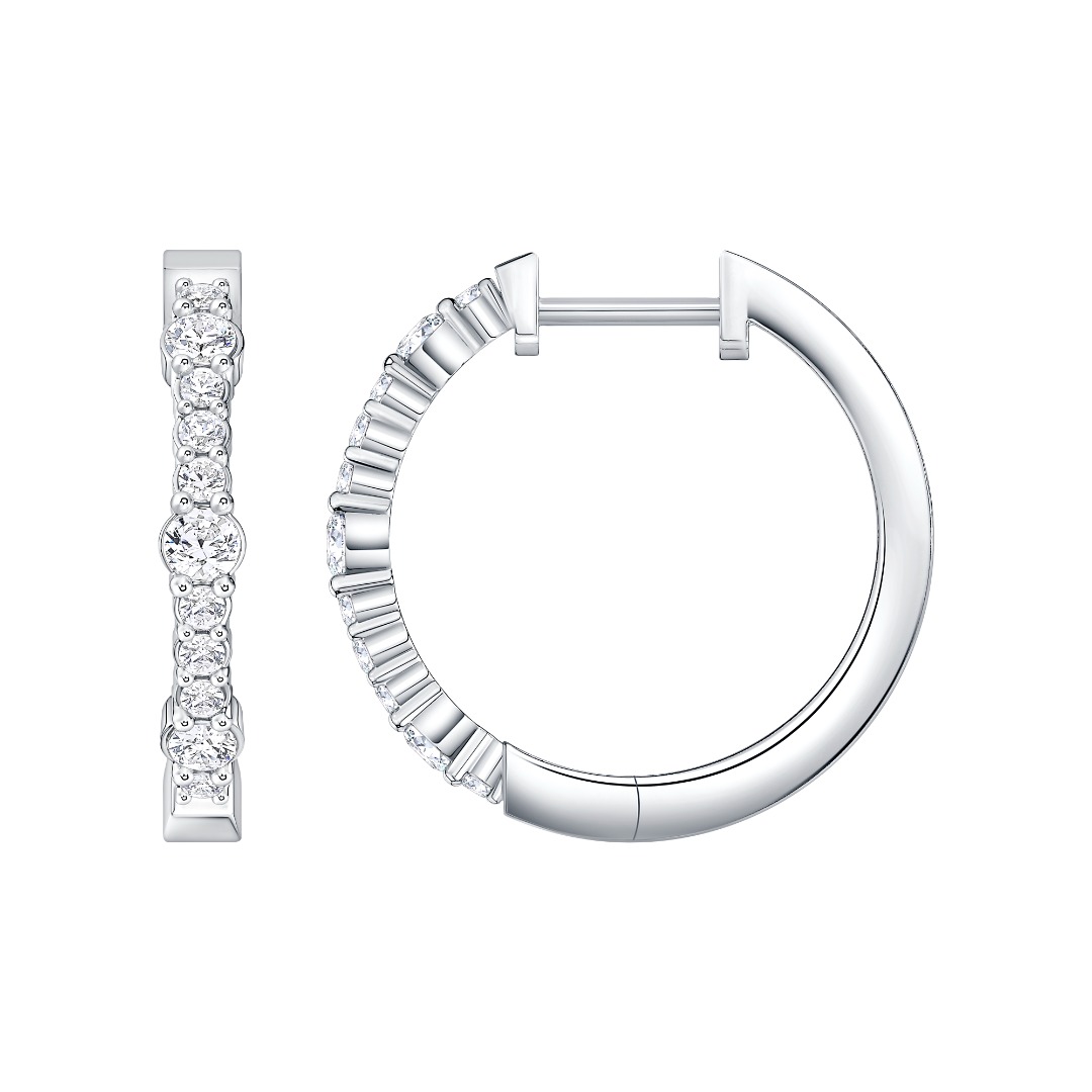 Alternating Sized Lab Diamond Hoops - 14K White Gold