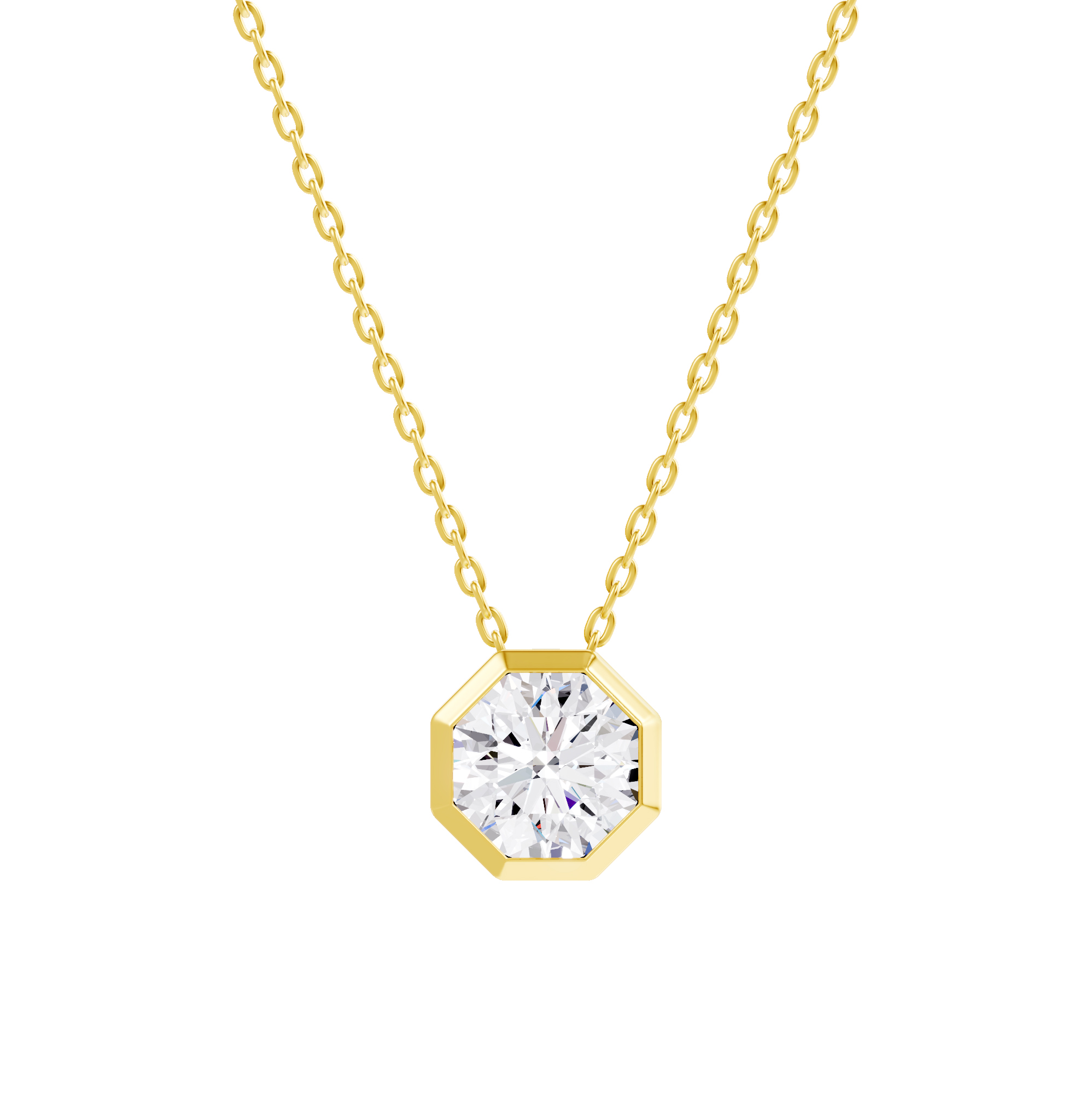 Bezel Octagon Lab Diamond Necklace - 14K Yellow Gold