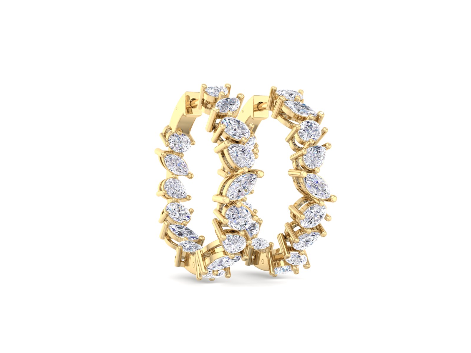 Mixed-Shape Inside-Out Lab Diamond Hoops - 14K Yellow Gold