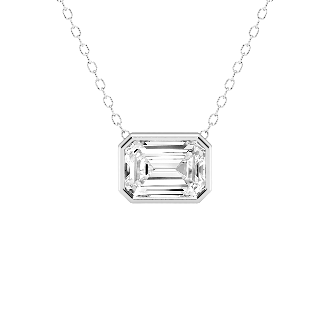 Modern Bezel Emerald Lab Diamond Pendant (2 ct. tw.) - 14K White Gold