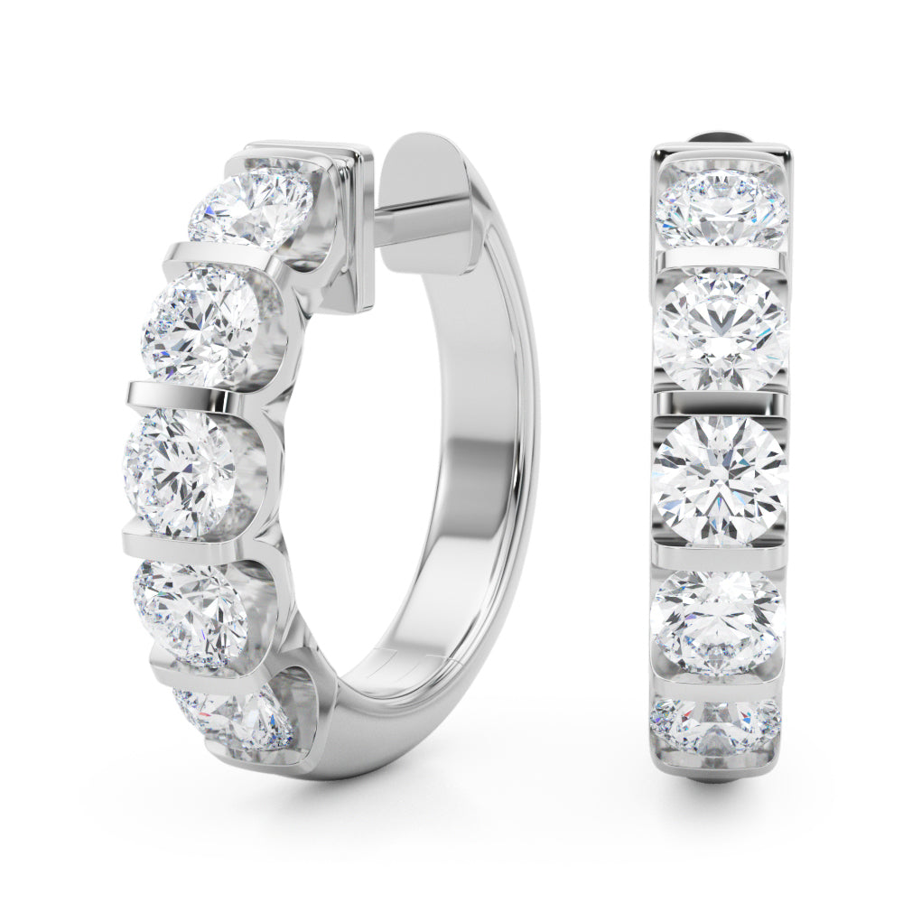 Bar Set Lab Diamond Hoop Earrings - 14K White Gold